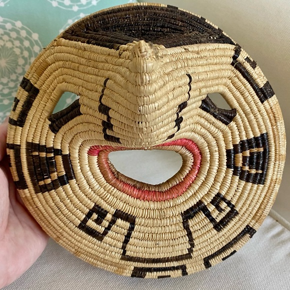 Accents | Vintage Tribal Mask Coiled Hand Woven Basket Native American ...